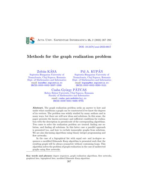 Pdf Methods For The Graph Realization Problem