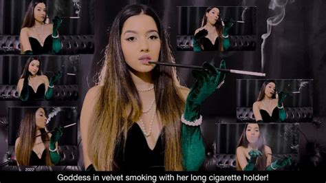 Goddess In Velvet Smoking With Her Long Cigarette Holder Smoking