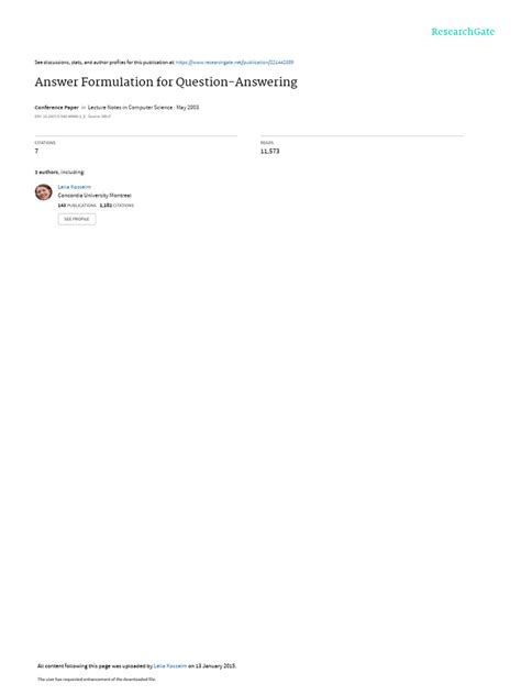 Answer Formulation For Question Answering Pdf Question Cognitive