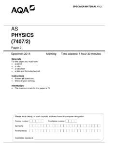 AS Physics Specimen Question Paper Paper As Physics Specimen