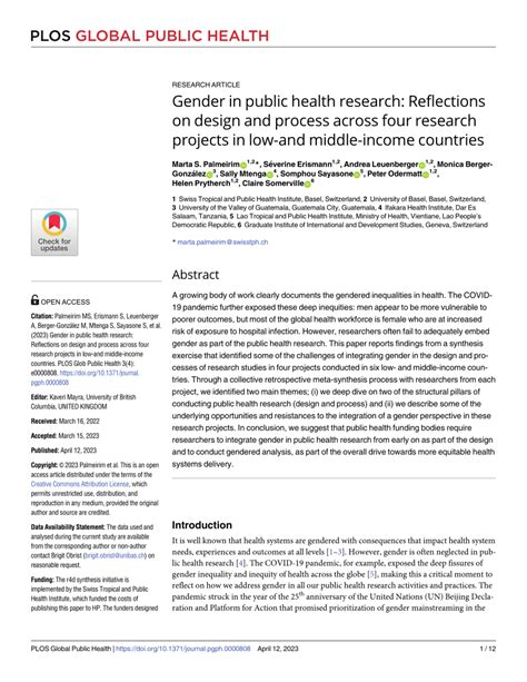 Pdf Gender In Public Health Research Reflections On Design And