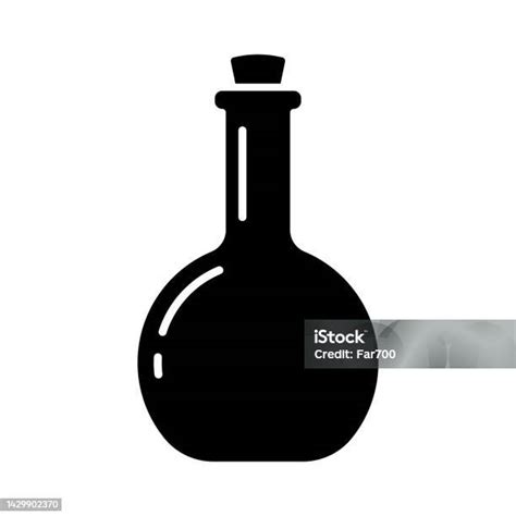 코르크 아이콘이있는 둥근 병 블랙 실루엣 정면보기 벡터 간단한 평면 그래픽 일러스트레이션 흰색 배경에 격리된 개체입니다 격리