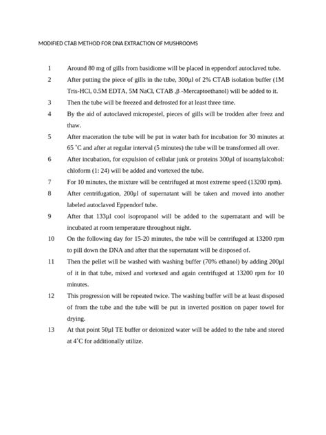 Modified Ctab Method For Dna Extraction Of Mushrooms Pdf