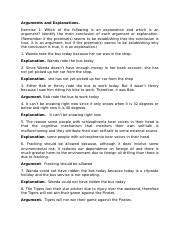 Activity Arguments And Explanation Docx Arguments And Explanations Exercise Which Of The