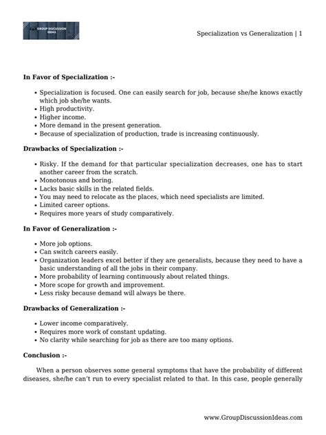 Specialization Vs Generalization Pdf Pdf Cognition Psychological Concepts