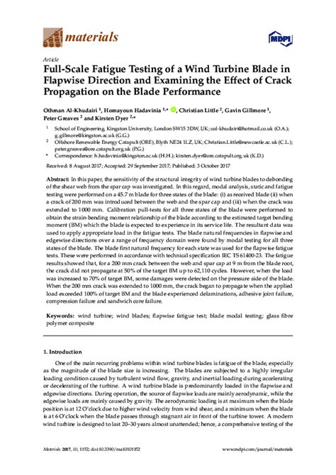 Pdf Full Scale Fatigue Testing Of A Wind Turbine Blade In Flapwise