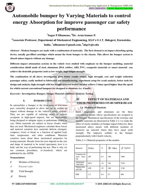 Automobile Bumper By Varying Materials To Control Energy Absorbtion Download Free Pdf