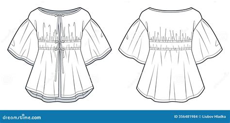 Blouse With Ties And Puff Sleeves Technical Fashion Illustration Tunic