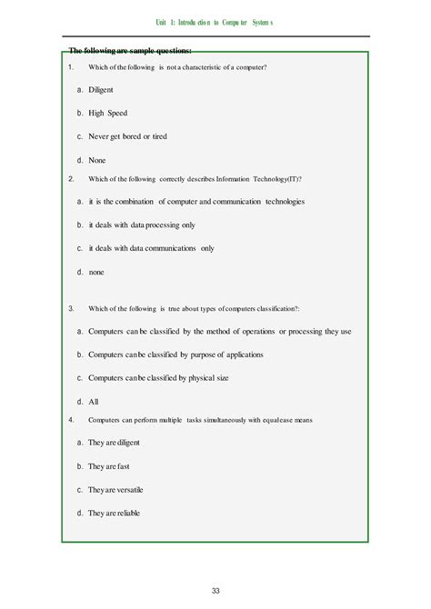 Introduction To Computer Science Unit Introdu Ctio N To Compu Ter System S The