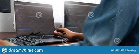 Programmer Or Software Developer Typing New Lines Of Code Coding