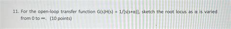 solved by an expert for the open loop transfer function g s h s 1s s α
