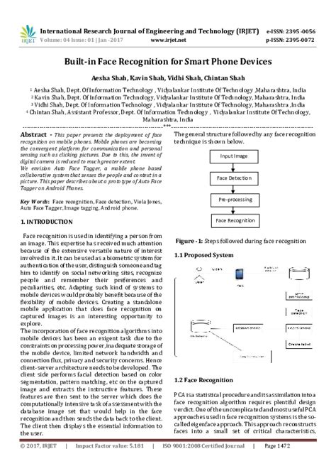 Pdf Irjet Built In Face Recognition For Smart Phone Devices