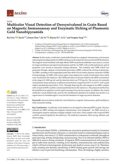 Pdf Multicolor Visual Detection Of Deoxynivalenol In Grain Based On
