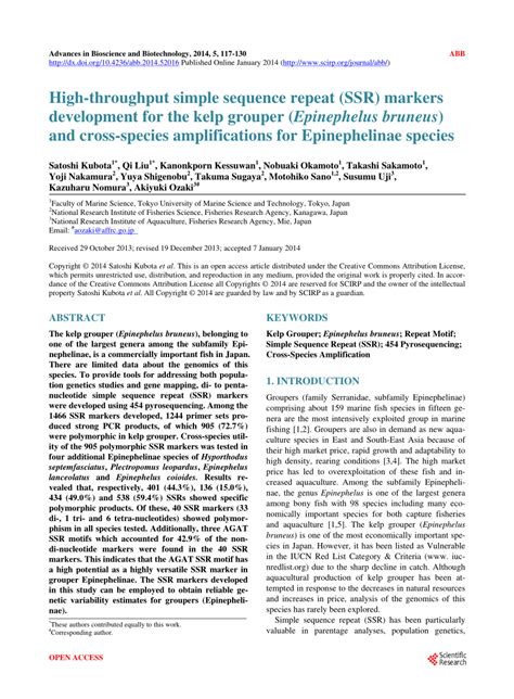 Pdf High Throughput Simple Sequence Repeat Ssr Markers Development For The Kelp Grouper