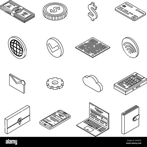 Digital Wallet Icons Set Isometric Set Of Digital Wallet Vector Icons