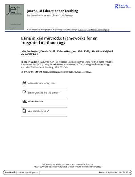 Pdf Using Mixed Methods Frameworks For An Integrated Methodology