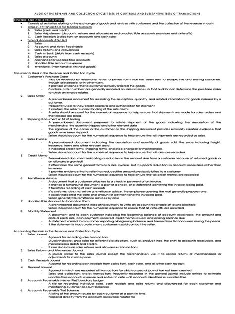 audit of the revenue and collection cycle debits and credits invoice