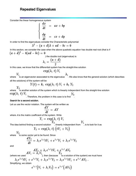 Repeated Eigenvalues Linear Systems