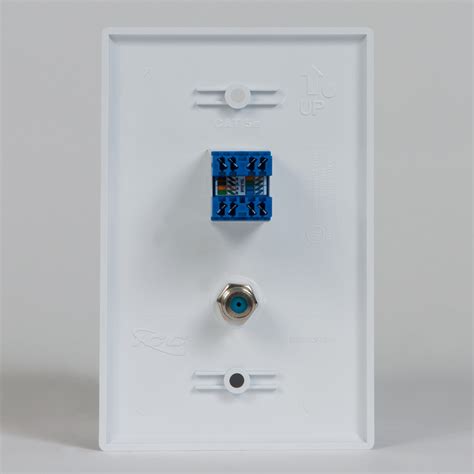 oversized faceplate idc with rj 45 cat5e data and f type in white icc