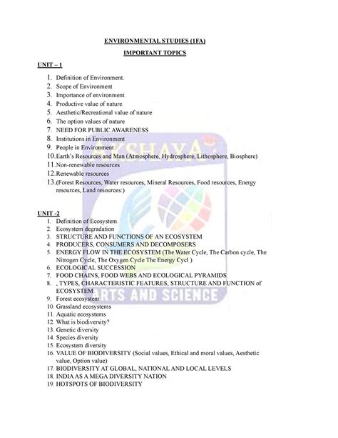 Evs Questions Evs Environmental Studies 1fa Important Topics Unit