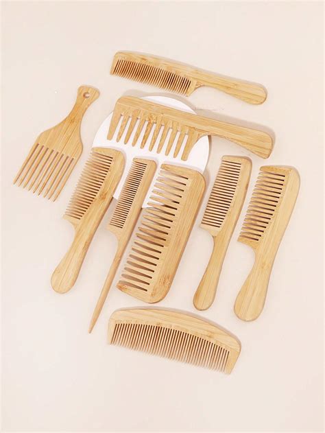 대나무 머리 빗 1개 자연 친화적으로 안전한 방전 꼬리 흥 이빨 빗 더블 헤드 빗 핸들이있는 나무 빗 두피 마사지
