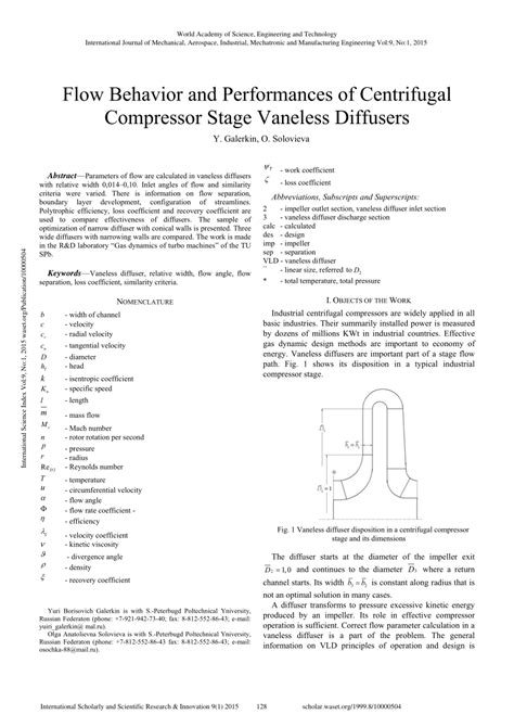 (PDF) Flow Behavior and Performances of Centrifugal Compressor Stage Vaneless Diffusers