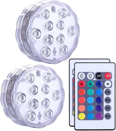 2 Pack Remote Control Waterproof Submersible Led Light With Timer