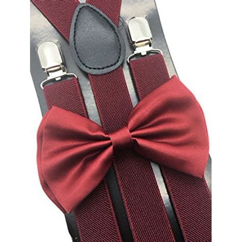Burgundy Suspenders Bow Tie Matching Set Wedding Prom Burgendy Maroon
