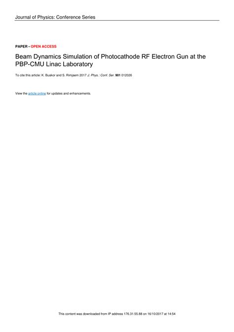 Pdf Beam Dynamics Simulation Of Photocathode Rf Electron Gun At The Pbp Cmu Linac Laboratory