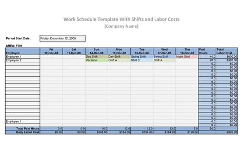 Free Printable Daily Work Schedule Templates Excel PDF Word