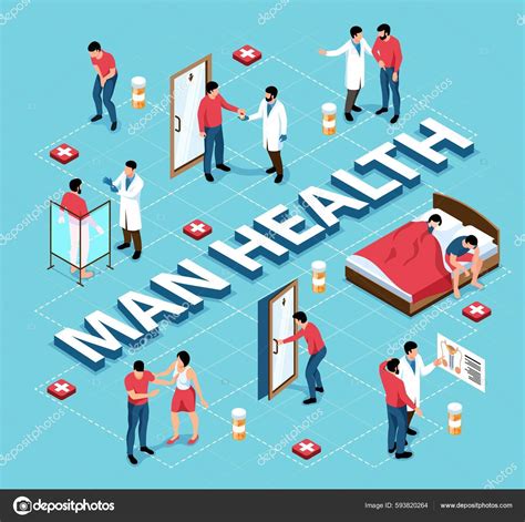 Isometric Man Health Flowchart Male Reproductive Issues Vector