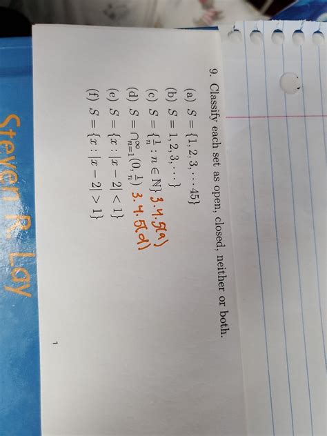 solved 9 classify each set as open closed neither or