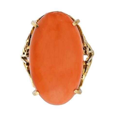 Natural Coral Cabochon Ring Renaissance Antiques