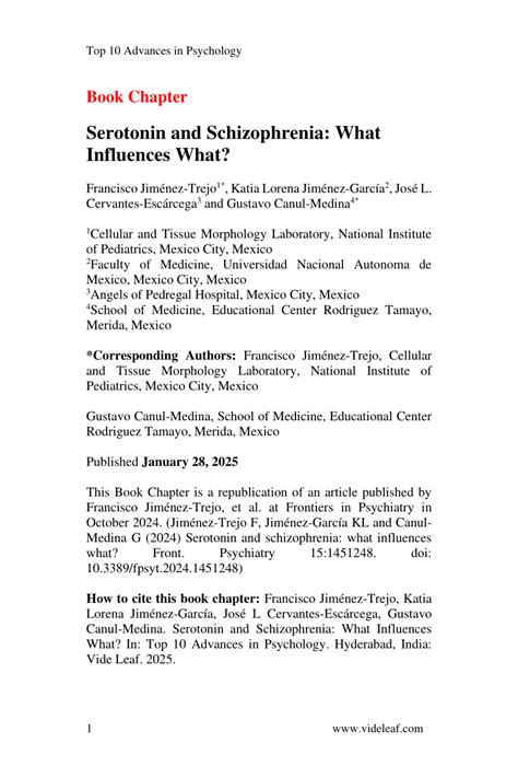 Pdf Serotonin And Schizophrenia What Influences What