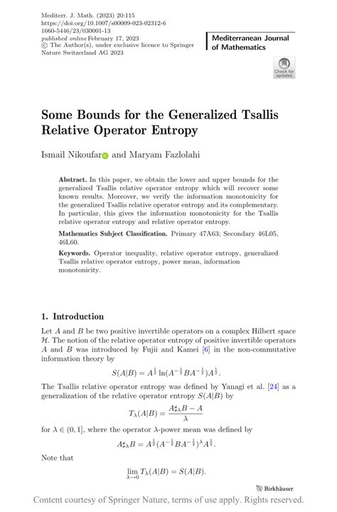 Some Bounds For The Generalized Tsallis Relative Operator Entropy Request Pdf