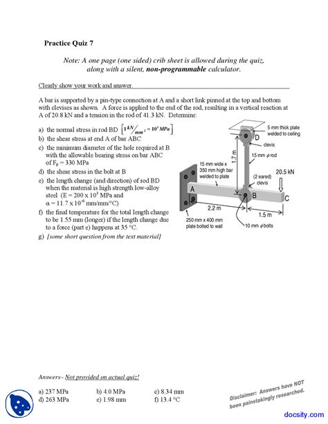Normal Stress Architectural Structures Quiz Docsity