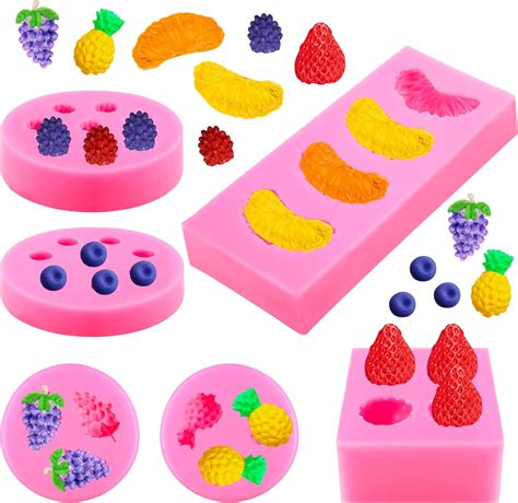 6 Pieces Fruit Fondant Molds Fruit Shaped Silicone 3d