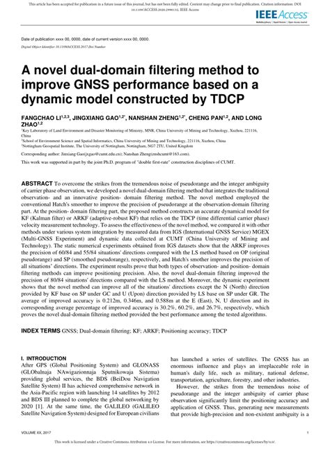 Pdf A Novel Dual Domain Filtering Method To Improve Gnss Performance Based On A Dynamic Model