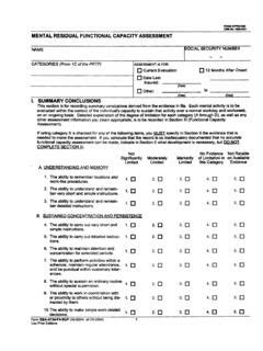 MENTAL RESIDUAL FUNCTIONAL CAPACITY ASSESSMENT Mental Residual Functional Capacity