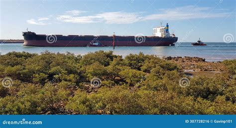Iron Ore Ship Being Escorted Into Port Hedland Harbor Western Australia Editorial Photo Image