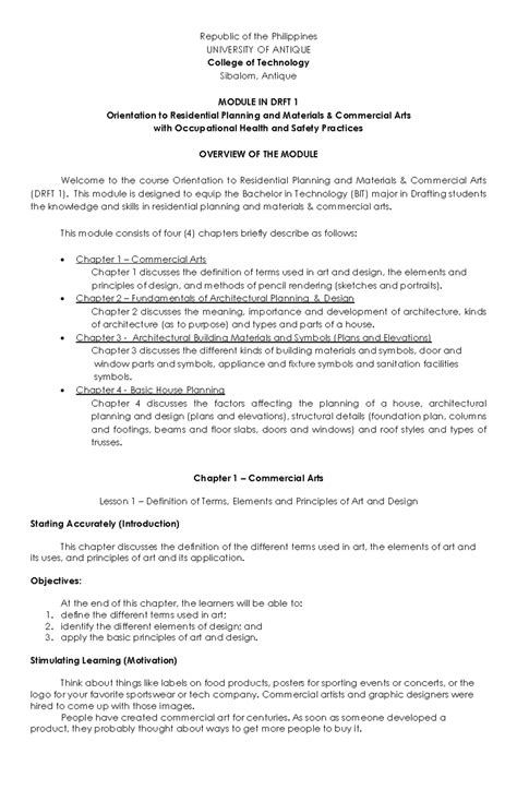 Drafting Technology Republic Of The Philippines University Of Antique