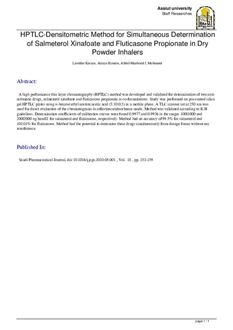 Pdf Hptlc Densitometric Method For Simultaneous Determination Of Salmeterol Xinafoate And