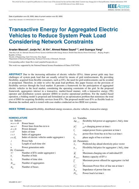 Pdf Transactive Energy For Aggregated Electric Vehicles To Reduce System Peak Load Considering
