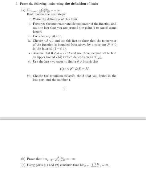 Solved Prove The Following Limits Using The Definition Of Chegg