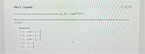 solved part 1 1 ﻿point see hinta firm s production function