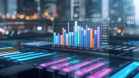 A Holographic Display On A Futuristic Tablet Showcases A Bar Graph Visualization Of Data