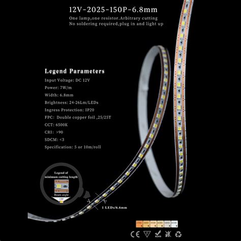 Cuttable Led Strip 12v 2025 150ledsm 68mm 6500k Yd29p