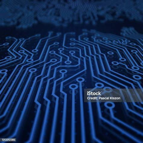 파란색 인쇄 회로 기판 미래 배경 추상 기술 3d 그림 0명에 대한 스톡 사진 및 기타 이미지 0명 3차원 형태 Cpu