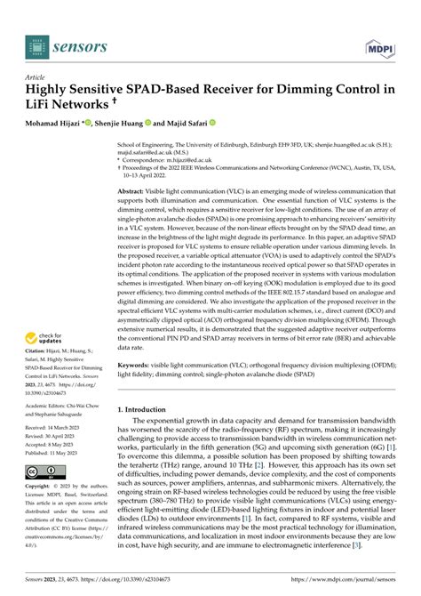 Pdf Highly Sensitive Spad Based Receiver For Dimming Control In Lifi