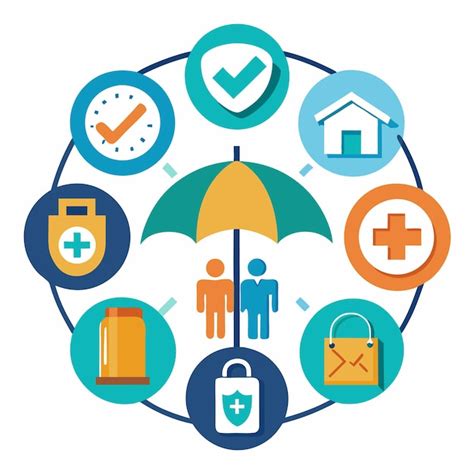 Umbrella Protecting Two People With Multiple Icons Surrounding Them